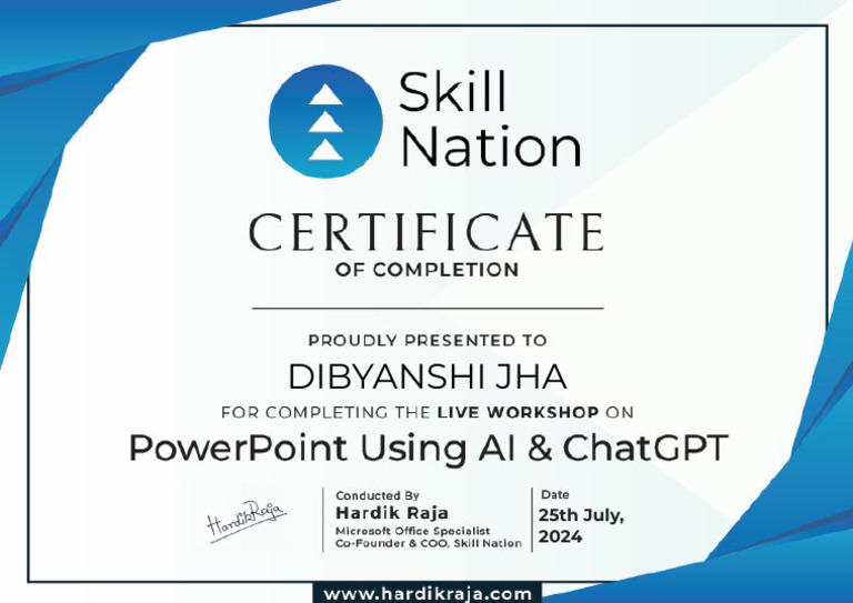 DIBYANSHI JHA - PowerPoint With AI Certificate | PDF