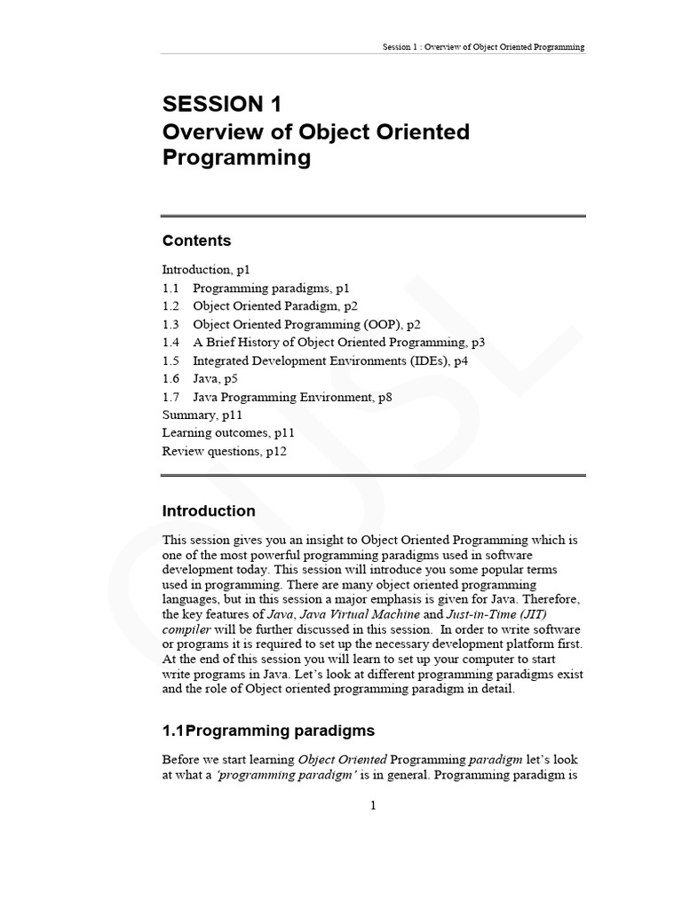 EEI3262 Unit 1 Session 1 | PDF | Java (Programming Language) | Object Oriented Programming