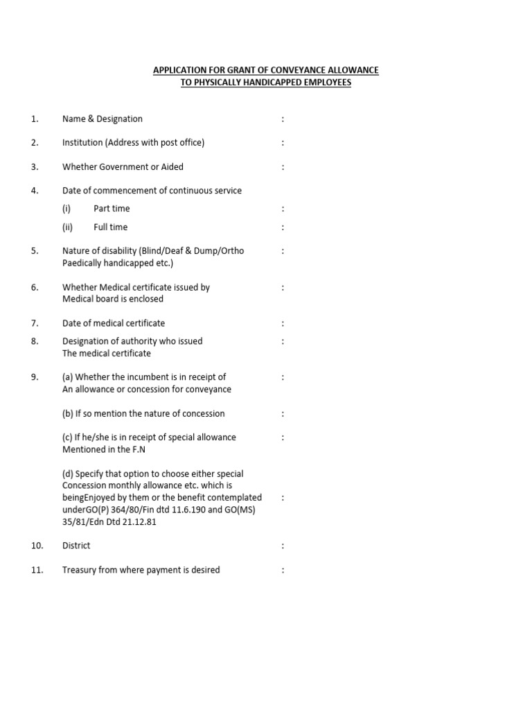 Grant Application for Conveyance Allowance | PDF
