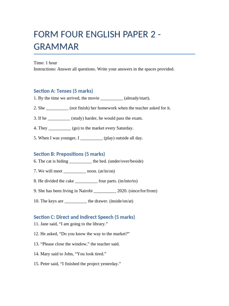 Form 4 English Paper 2 Grammar | PDF