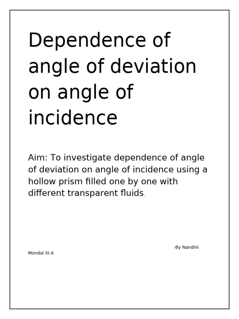 Dependence of Angle of Deviation On Angle of Incidence | PDF | Refractive Index | Refraction