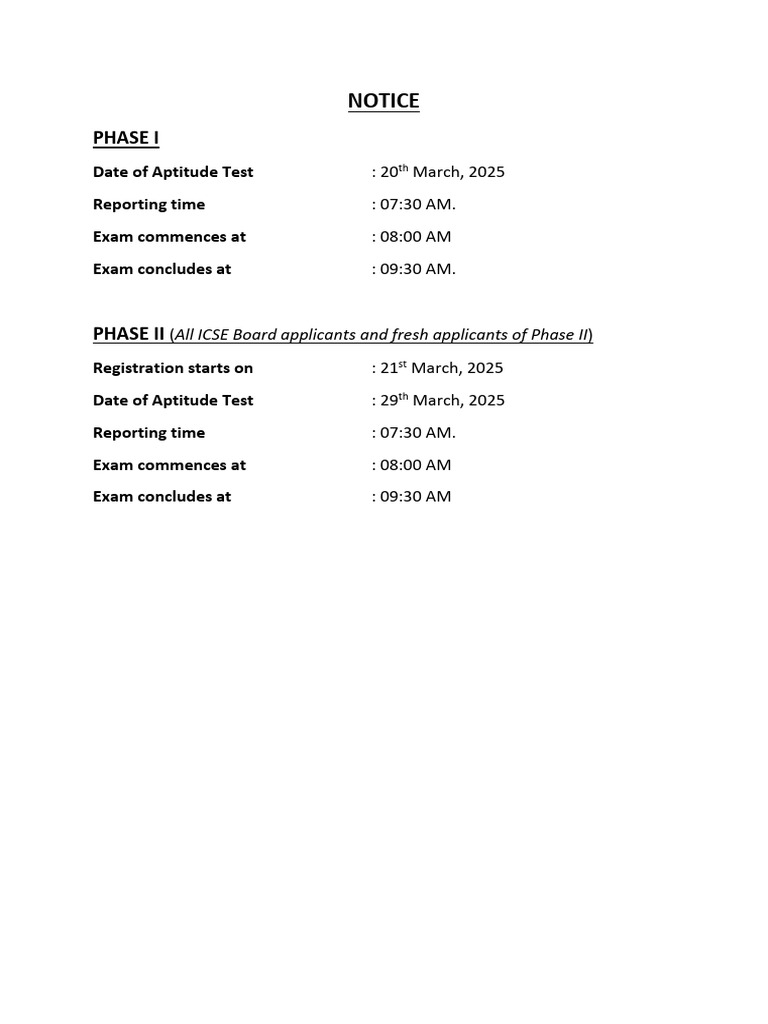 Notice For Aet For Std-Xi | PDF