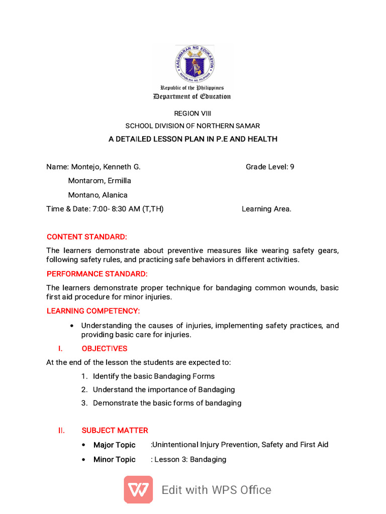 Grade 9 Pe and Health Detailed LP | PDF | Learning