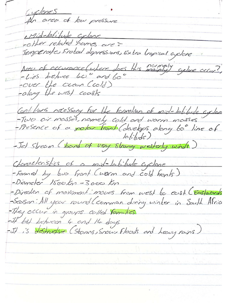 Grade 12 Geography Mid-Latitude Cyclone | PDF