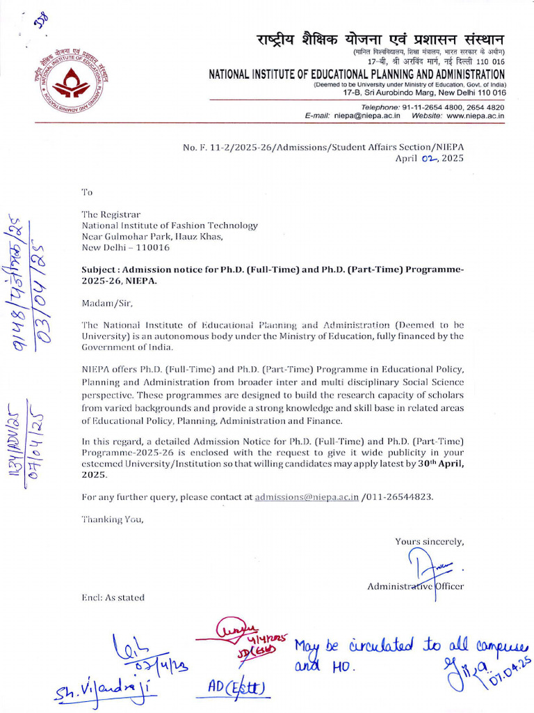Admission Notice For PhDProgramme - 250412 - 083508 | PDF | Doctor Of Philosophy | Academic Degree