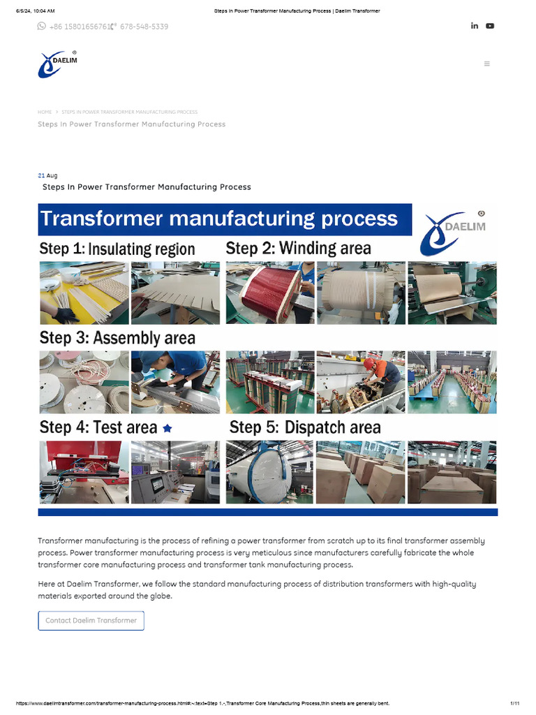Steps in Power Transformer Manufacturing Process - Daelim Transformer | PDF | Transformer | Inductor