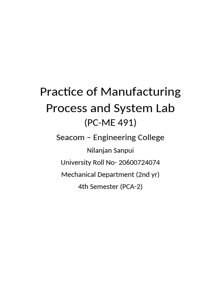 Nilanja Sanpui (20600724074) - Practice of Manufacturing Process and System Lab - (PC-ME 491 ...