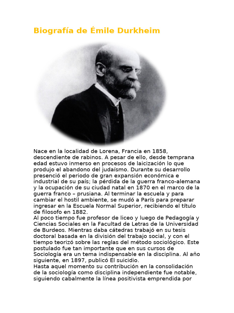 Biografía de | PDF | Emile Durkheim | Sociología