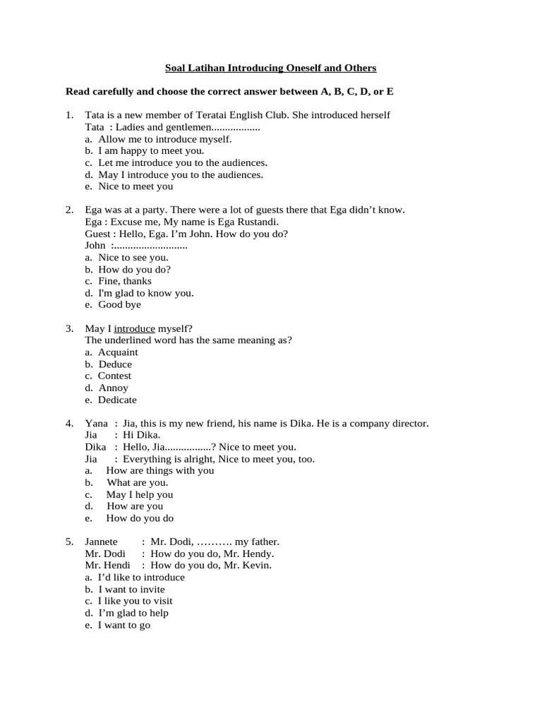 English Self-Introduction Exercises | PDF