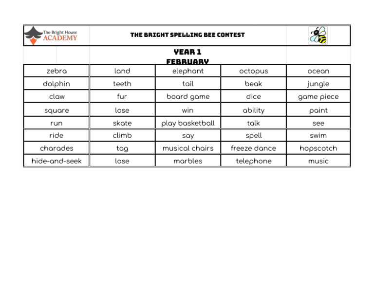Dec - January - Spelling Bee List - Y1 | PDF