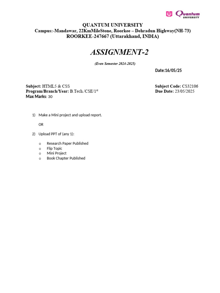 HTML5 & CSS Mini Project Assignment | PDF