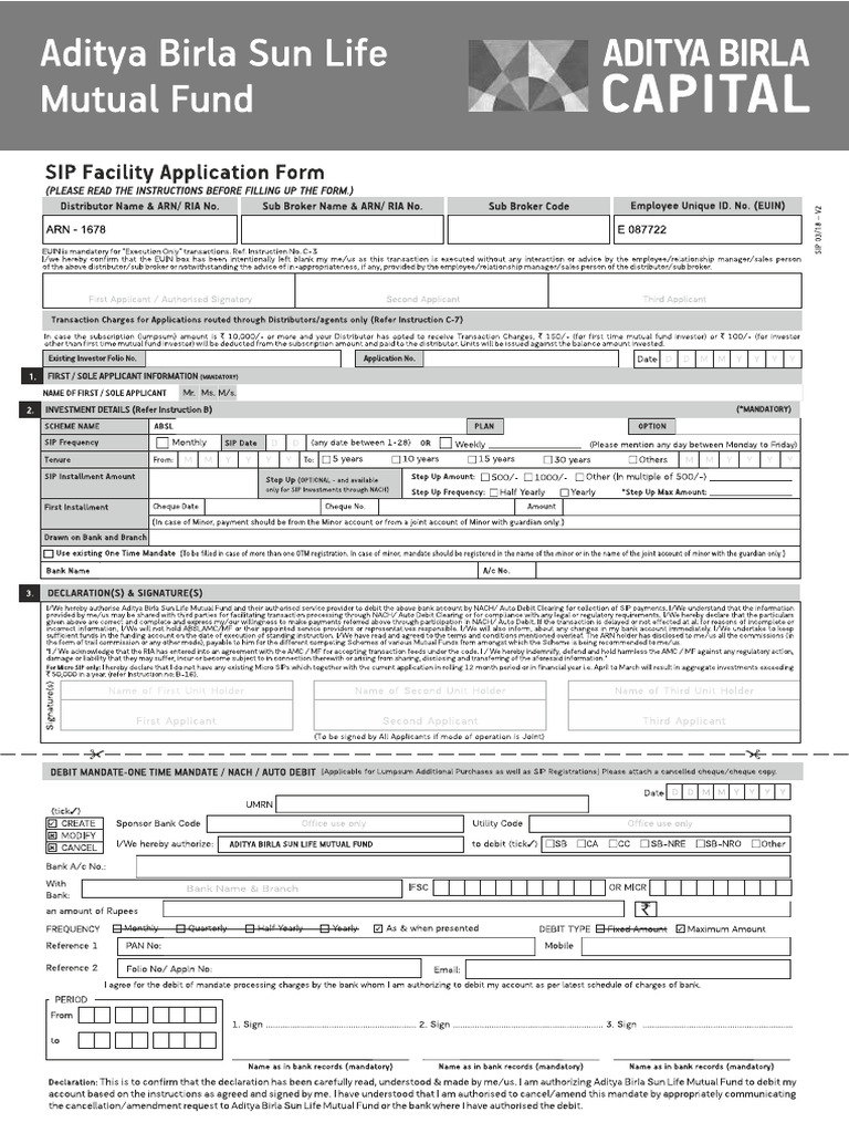 Aditya Birla SIP Form | PDF