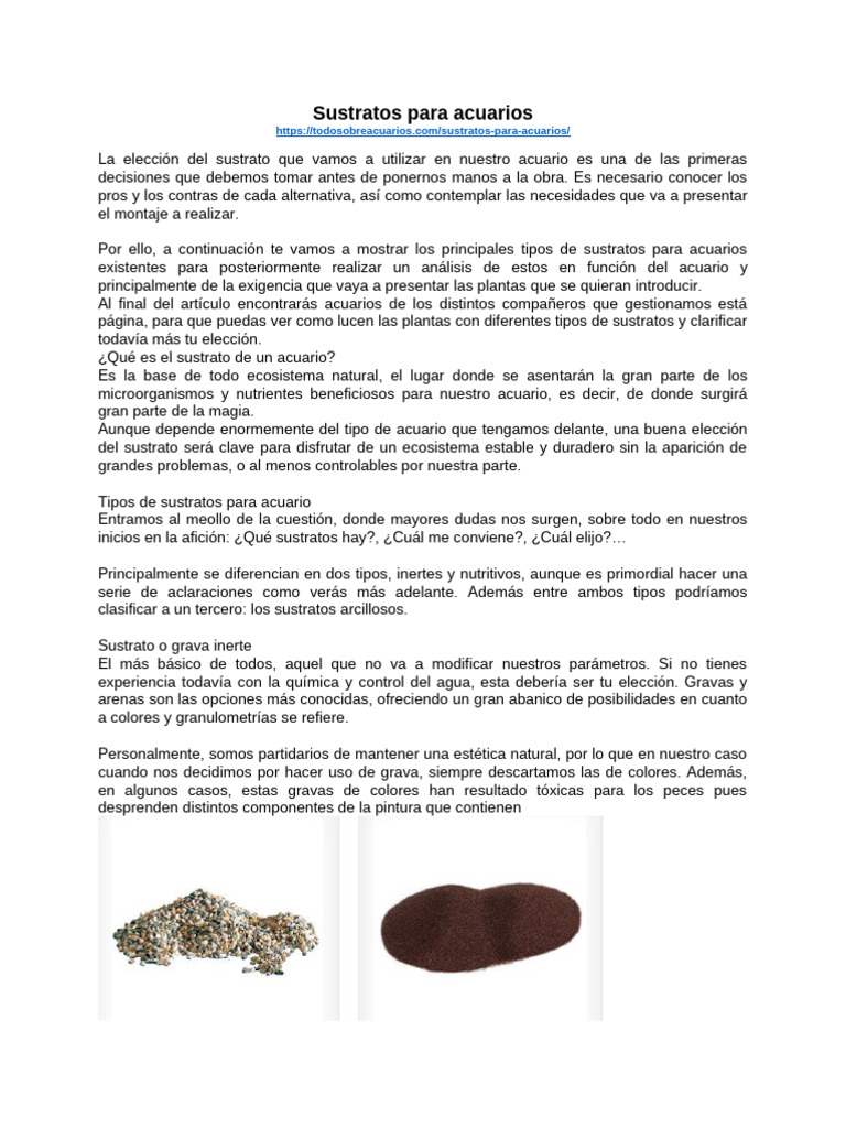Tipos de sustratos para acuarios | PDF | Acuario | Agua