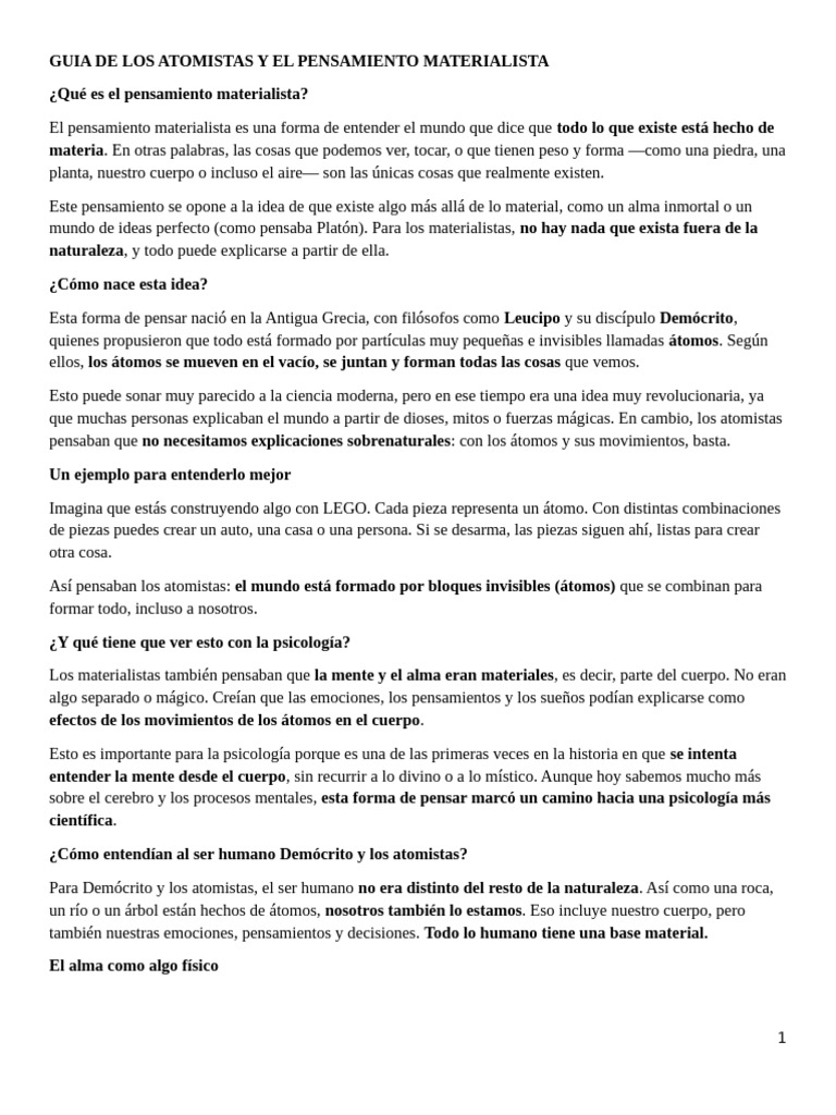 Guia de Los Atomistas y El Pensamiento Materialista | PDF ...