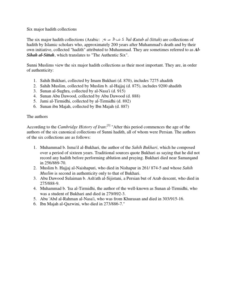 The Primary Hadith Collections of Sunni and Shia Islam | PDF | Hadith ...