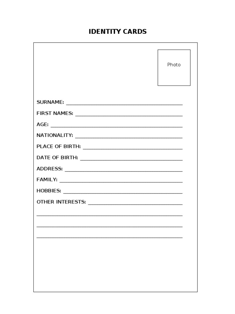 Identity Cards | PDF | Games & Activities