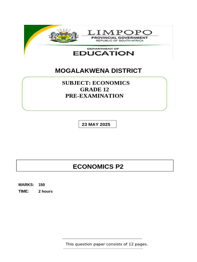 Grade 12 Economics P2 Exam May 2025 | PDF | Market (Economics) | Monopoly