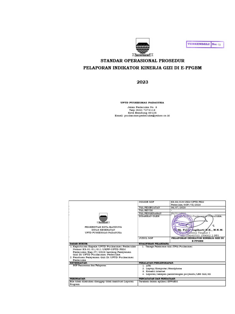 4.1.1 e 4. SOP PELAPORAN INDIKATOR KINERJA GIZI DI EPPGBM | PDF