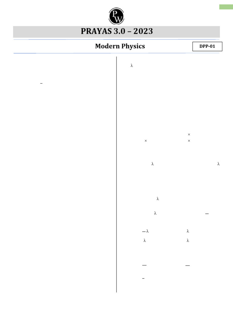 Modern Physics _ DPP 01 __ ( 3.0 2023) | PDF | Photoelectric Effect | Light