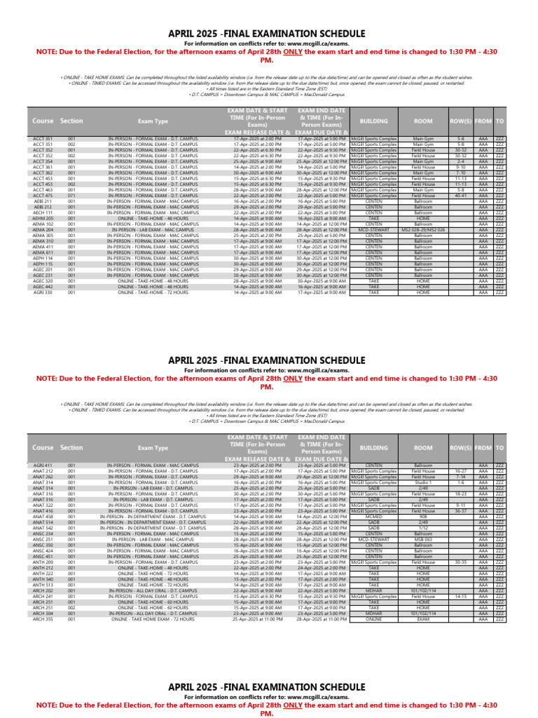 April 2025 Final Schedule With Room Locationsa8 | PDF | Methodology | Tests