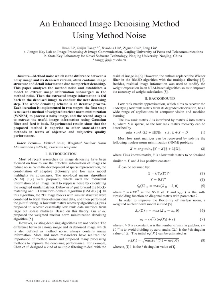 An Enhanced Image Denoising Method | PDF | Matrix (Mathematics) | Normal Distribution