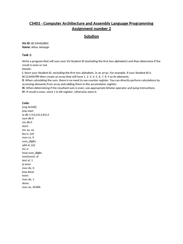 CS401 Assignment 2 | PDF