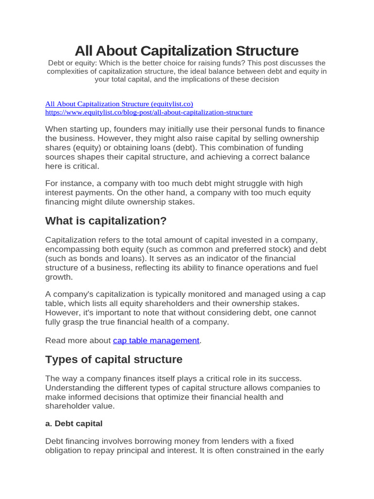All About Capitalization Structure | PDF | Capital Structure | Cost Of Capital