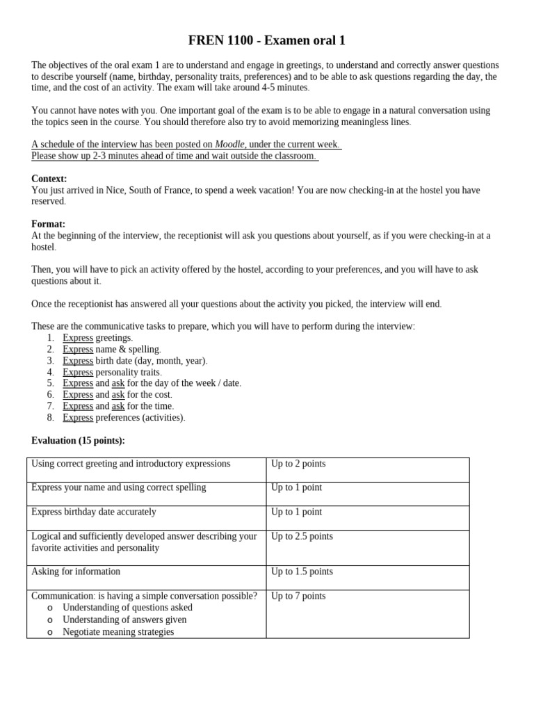 Oral 1 - Instructions | PDF