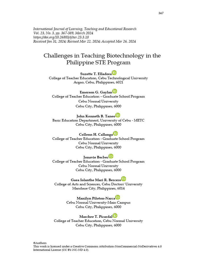 Teaching Challenges in Philippine Biotechnology | PDF | Teachers | Learning