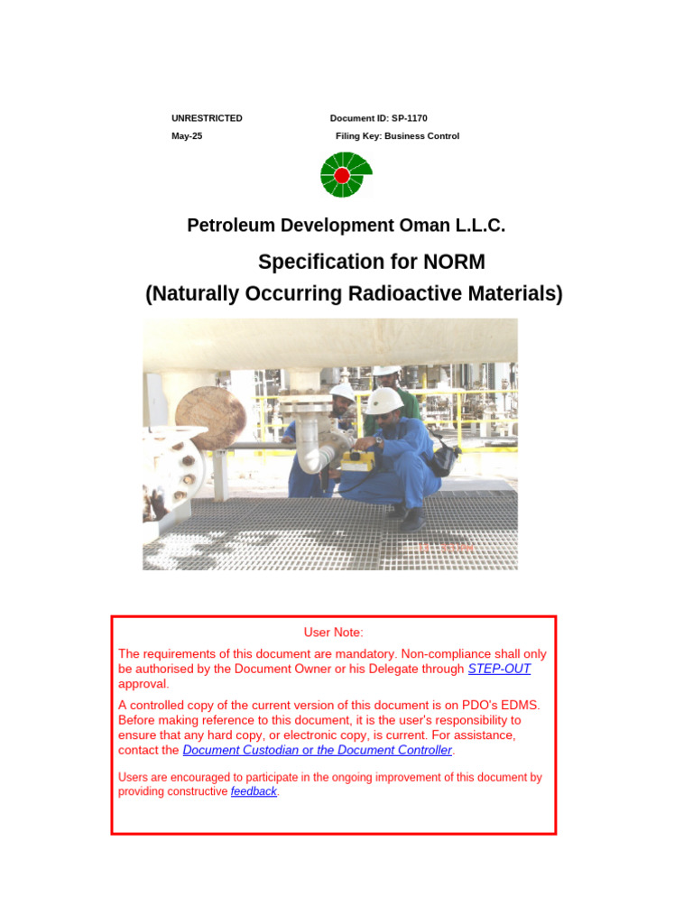 NORM Specification SP 1170 (Version 3) | PDF | Radioactive Decay ...