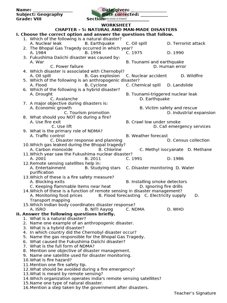 Chapter 5 Natural and Anthropogenic disasters | PDF | Hazards | Safety
