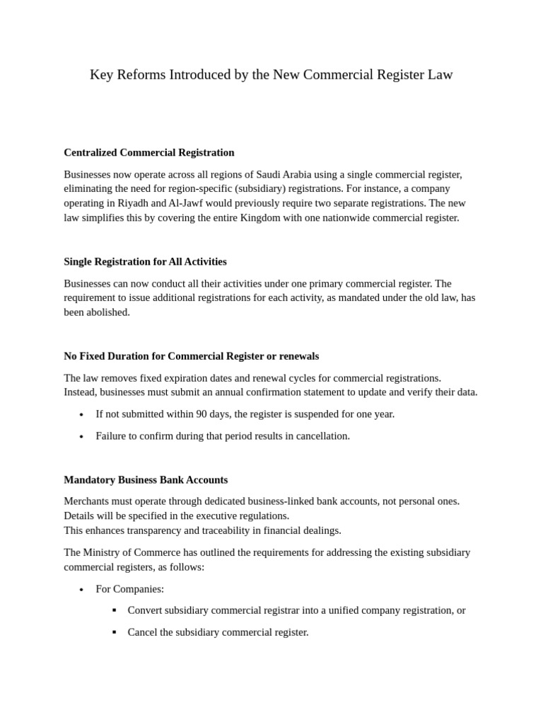Key Reforms Introduced by The New Commercial Register Law | PDF | Saudi ...