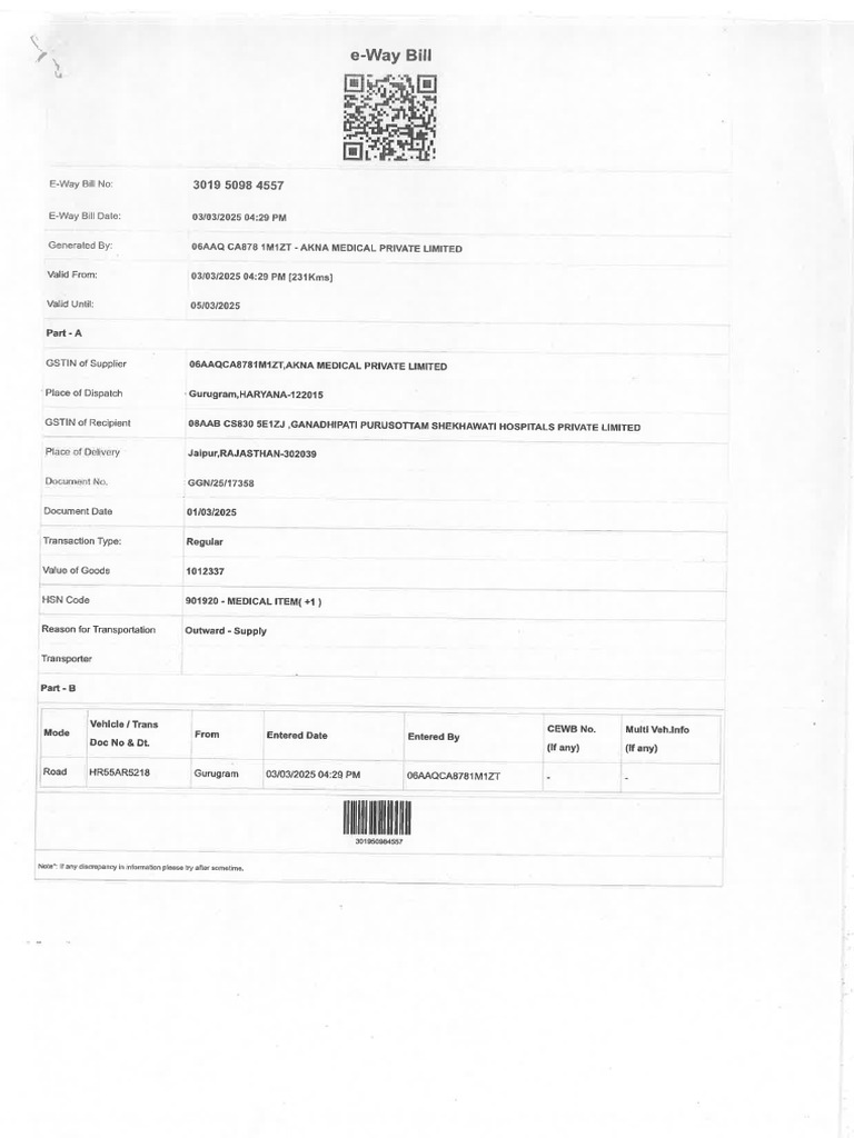 Ewaybill Scan Copy. | PDF