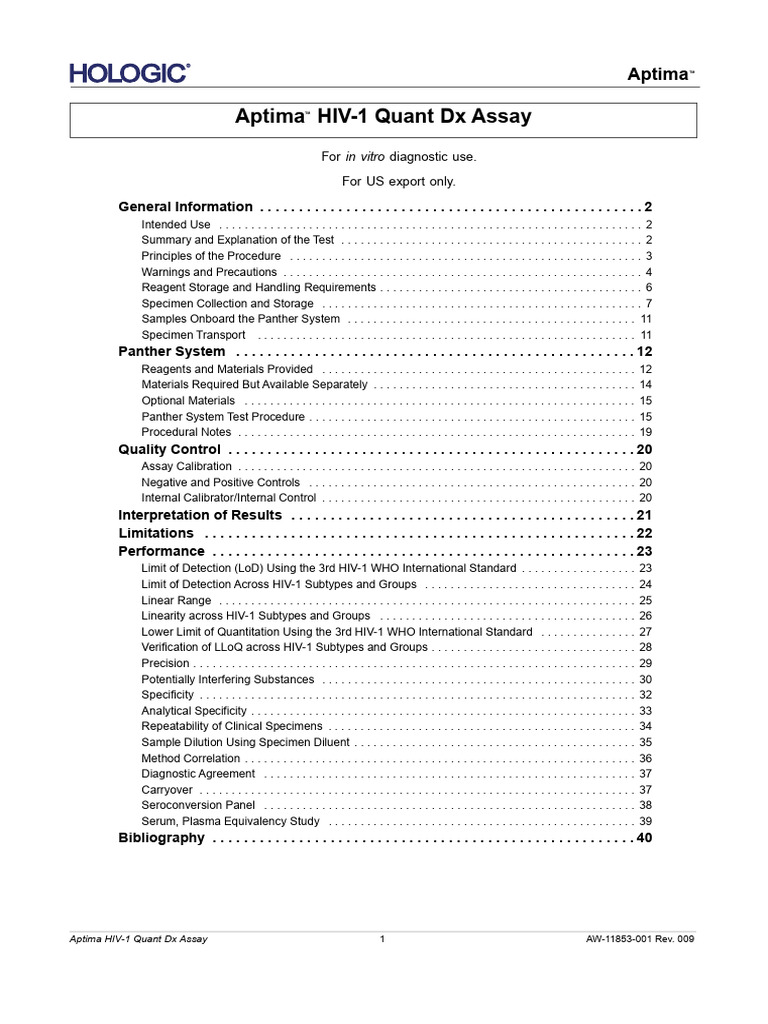 IFU APTIMA® HIV-1 Quant DX Control Kit | PDF | Hiv | Diagnosis Of Hiv/Aids