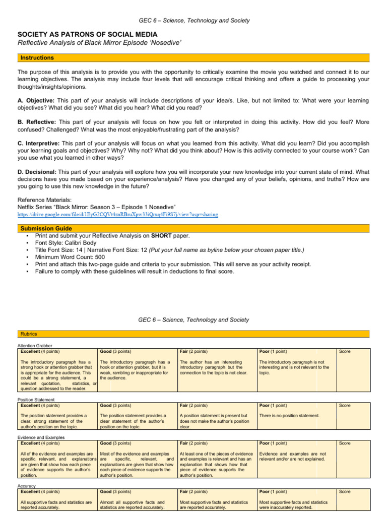 STS Reflective Analysis Matrix | PDF | Cognition | Cognitive Science