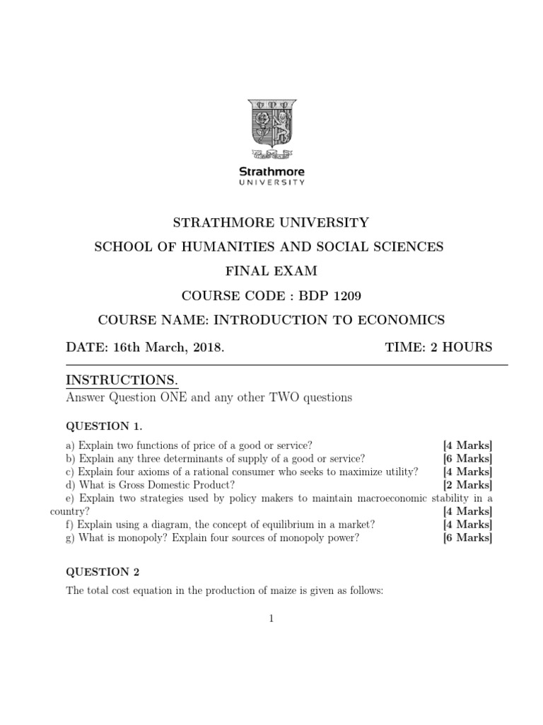 BDP 1209 - Introduction To Economics - March 2018 | PDF | Economics ...