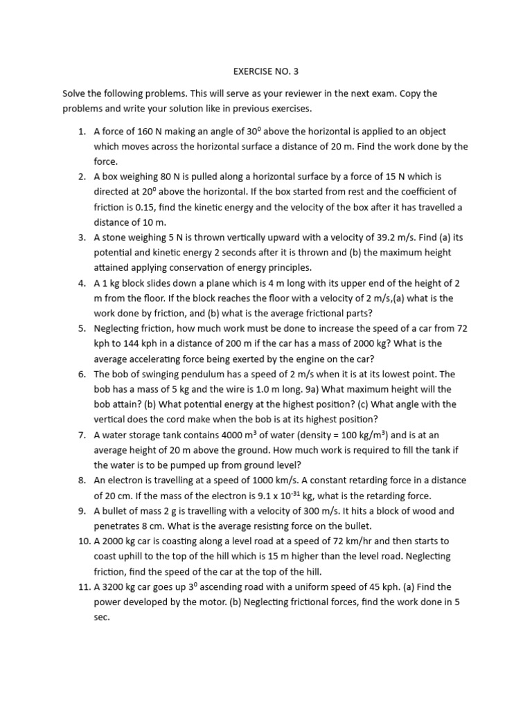 Exercise 3 Work and Energy Problem | PDF | Force | Friction