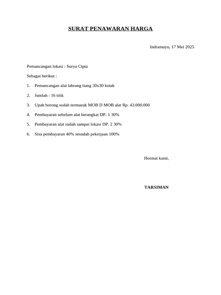 Surat Penawaran Harga NTK | PDF