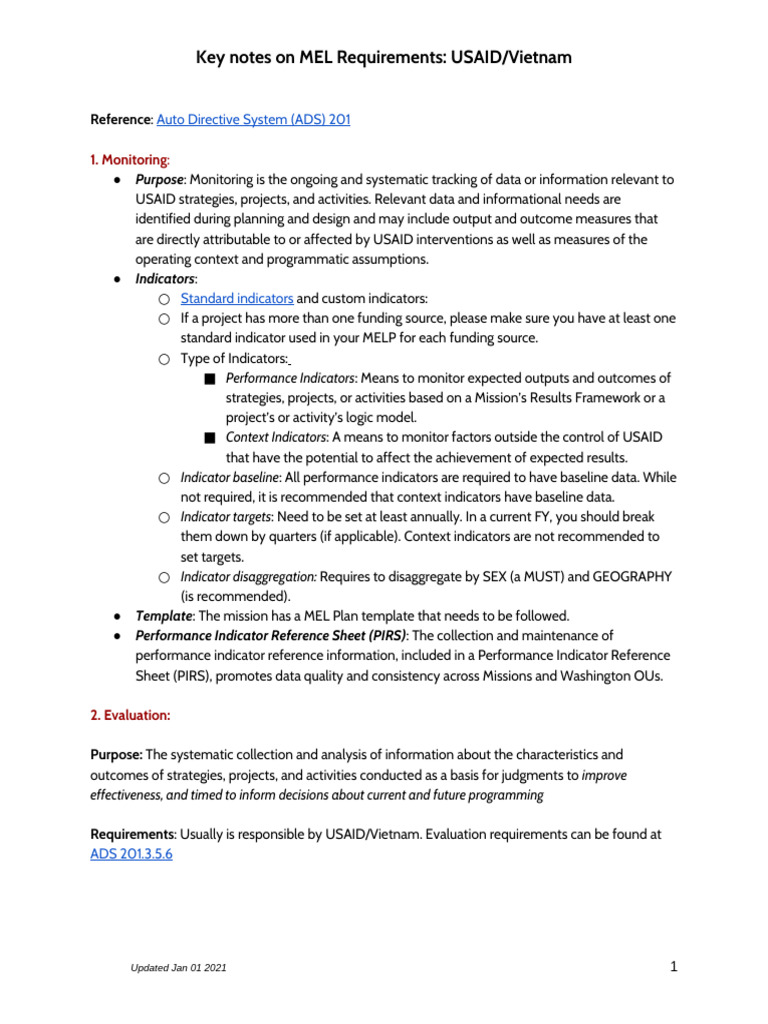 USAID Requirements On MEL - Please Read | PDF | Performance Indicator ...