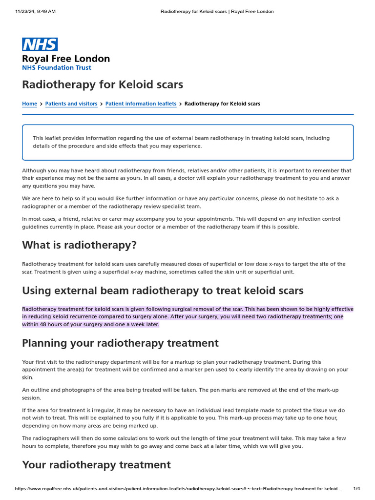 Radiotherapy For Keloid Scars - Royal Free London | PDF | Radiation ...