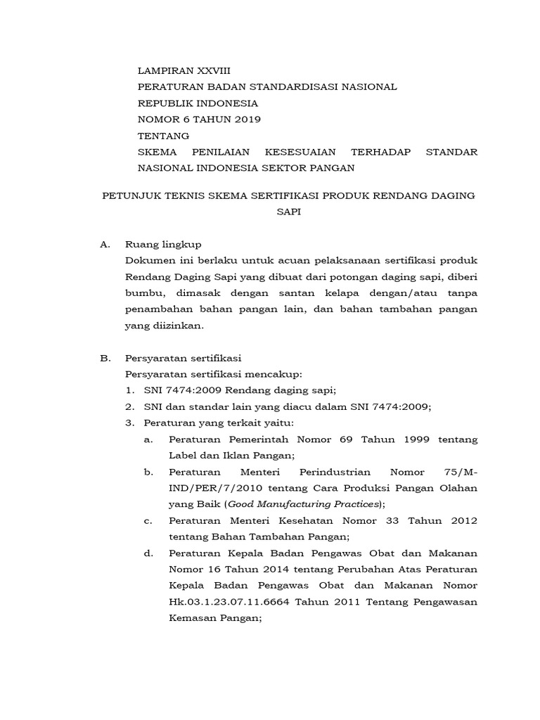 Sertifikasi Rendang Daging Sapi SNI | PDF