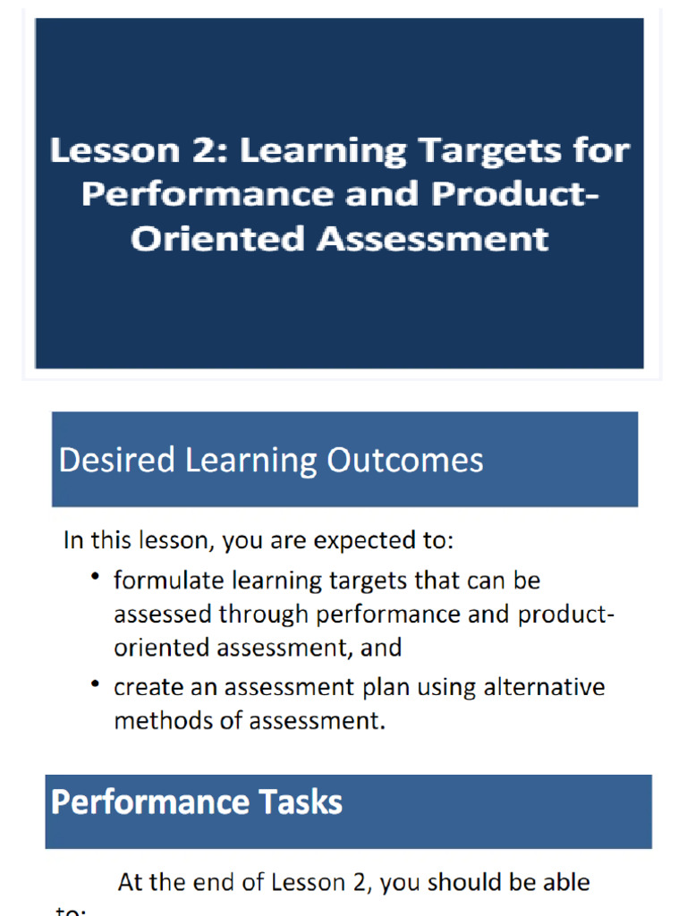 Assessment in Learning 2 REPORT. Learning Targets | PDF