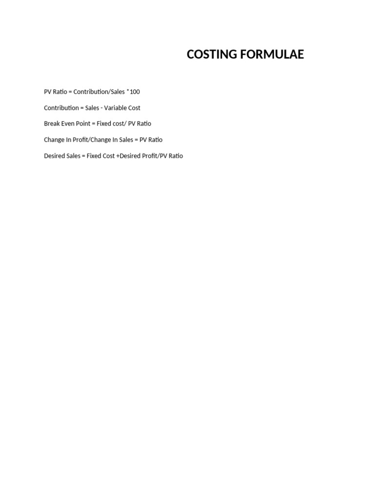 Costing Formulae | PDF
