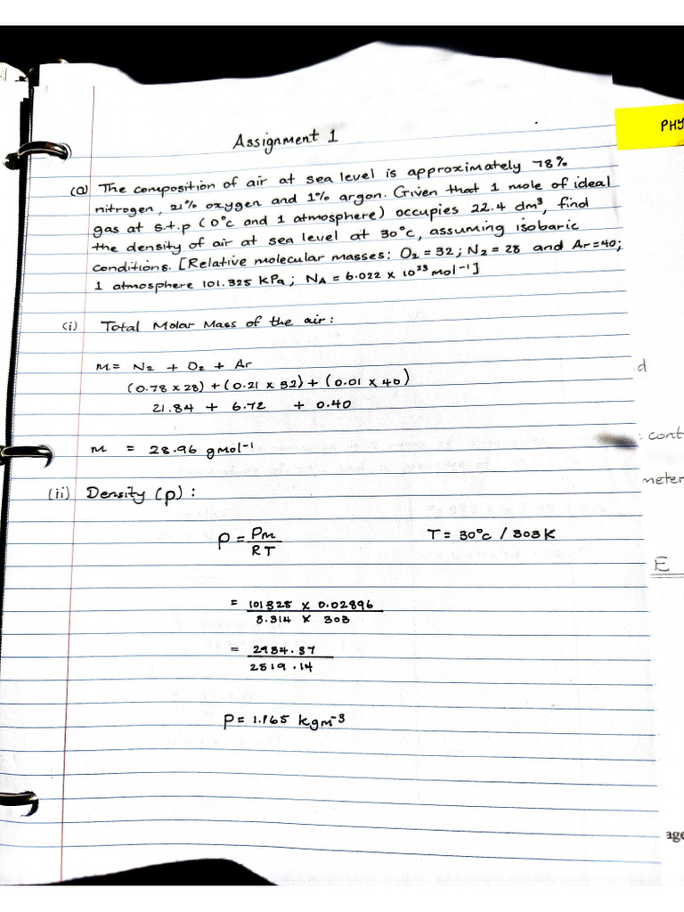 PHY 1204 - Assignment 1 | PDF