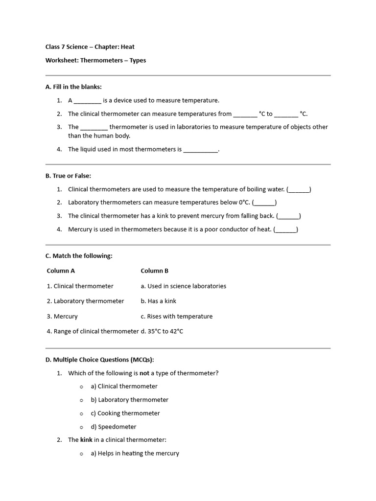 Types of Thermometers for Class 7 | PDF | Thermometer | Temperature