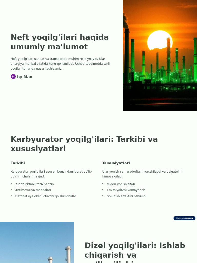 Neft Yoqilgilari Haqida Umumiy Malumot | PDF