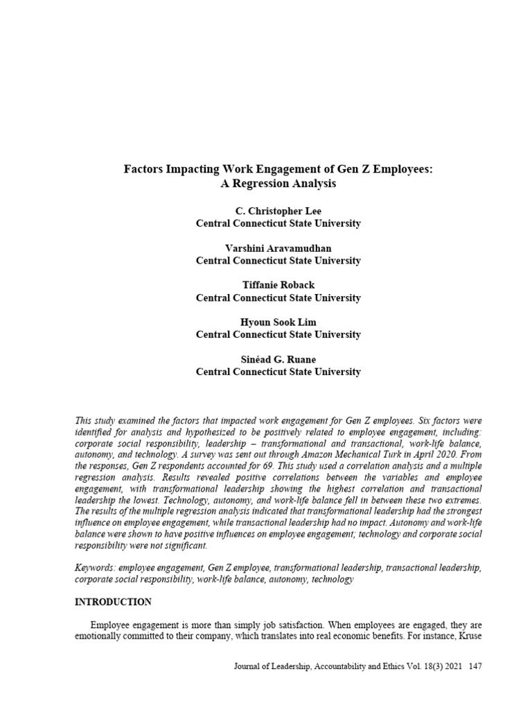 Gen Z Work Engagement Factors Analysis | PDF | Transformational ...