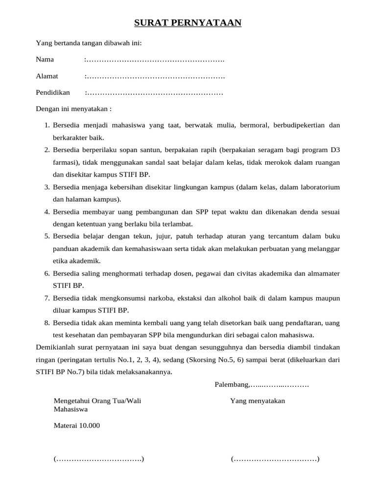 Surat Pernyataan Spmb | PDF