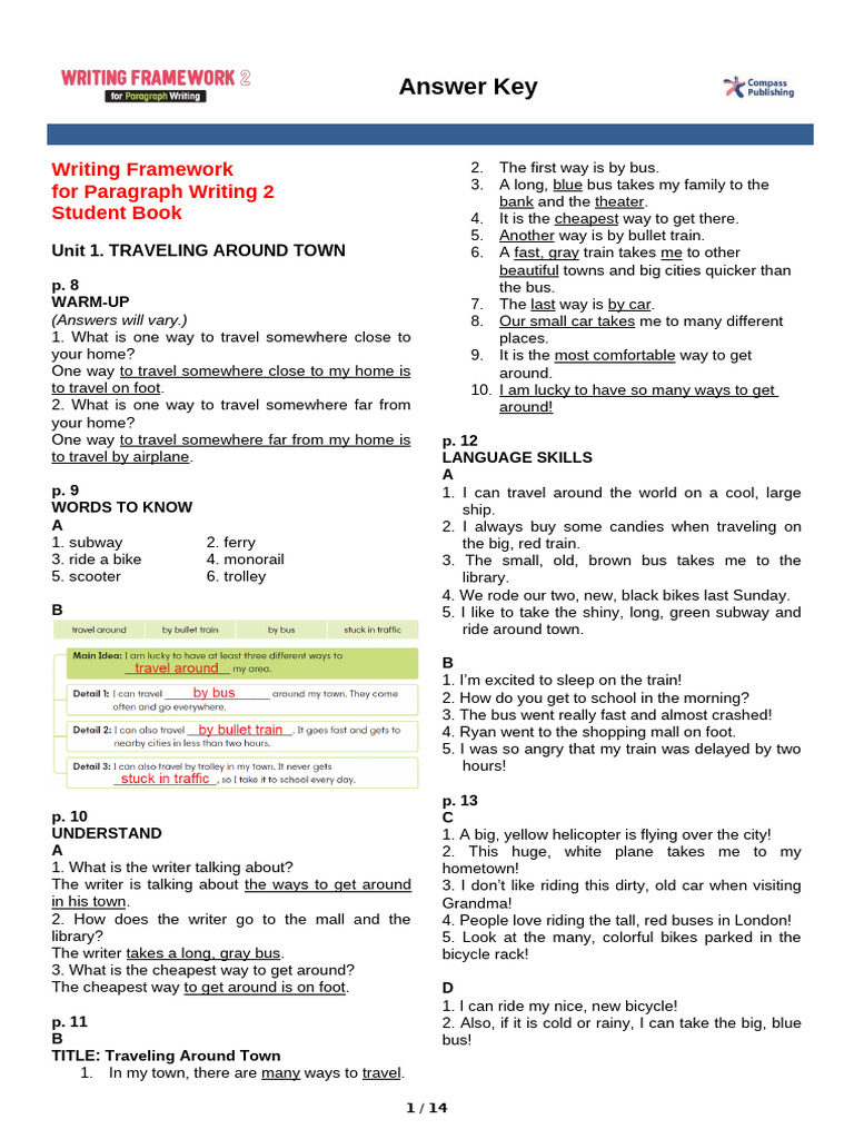 Writing Framework for Paragraph Writing 2_Answer Key | PDF | Carnival ...