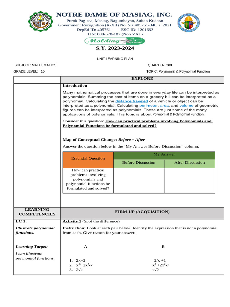 UNIT-LEARNING-PLAN - Math 10 - 2nd Quarter | PDF | Circle | Trigonometric Functions